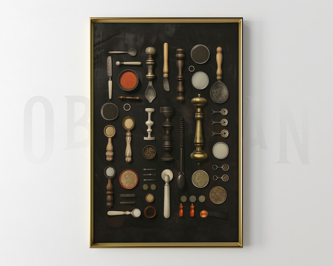 Vintage Kitchen Utensils Art Print Rustic Culinary Tools Illustration ...