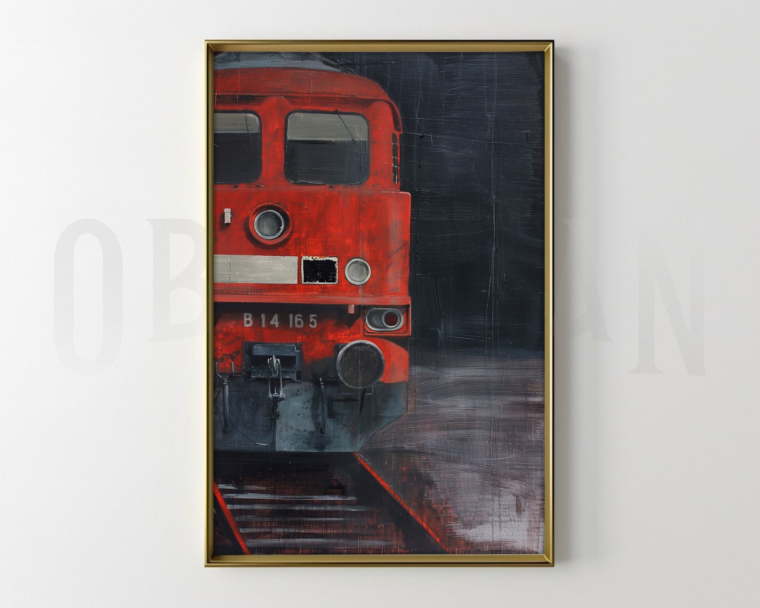 Vintage Red Train Front Industrial Locomotive Abstract Canvas Print ...