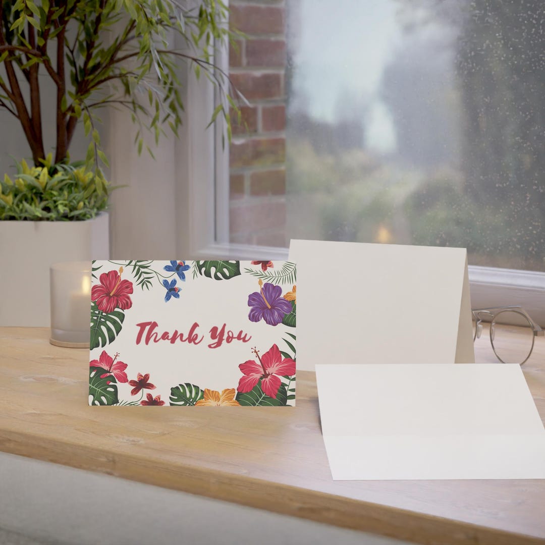 Tropical Thank You Cards: Vibrant Floral Design, Envelopes Included - Etsy