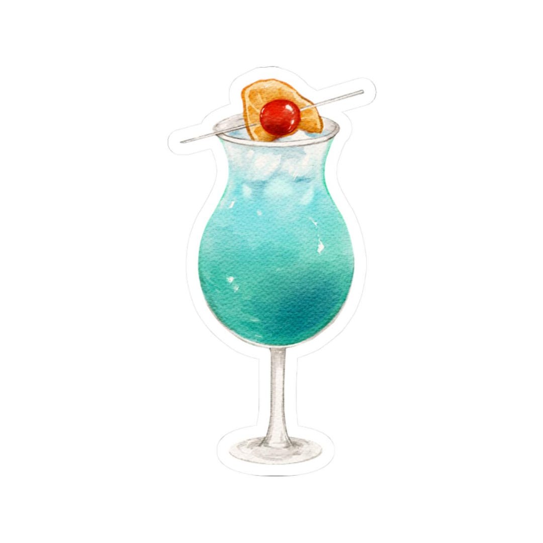 Tropical Blue Lagoon Cocktail Kiss-cut Sticker | Summer Party Decor ...