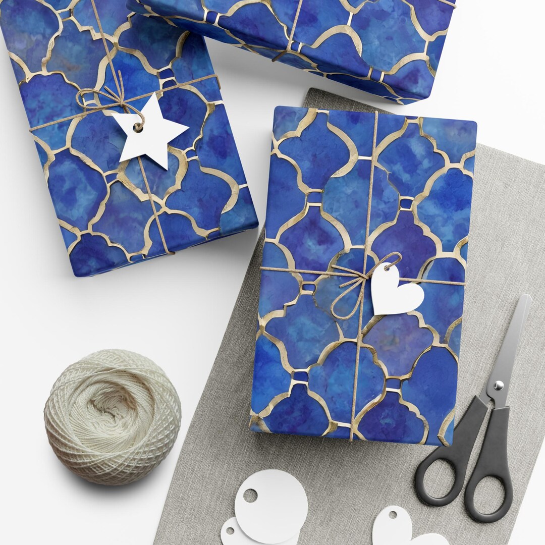 Regal Blue Wrapping Paper – Watercolor Geometric Tile Design - Etsy