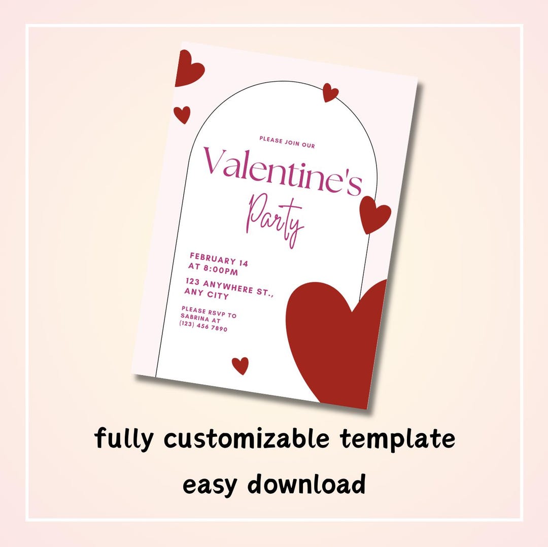 Editable Red and Pink Valentine's Day Party Invitation - Modern Design ...