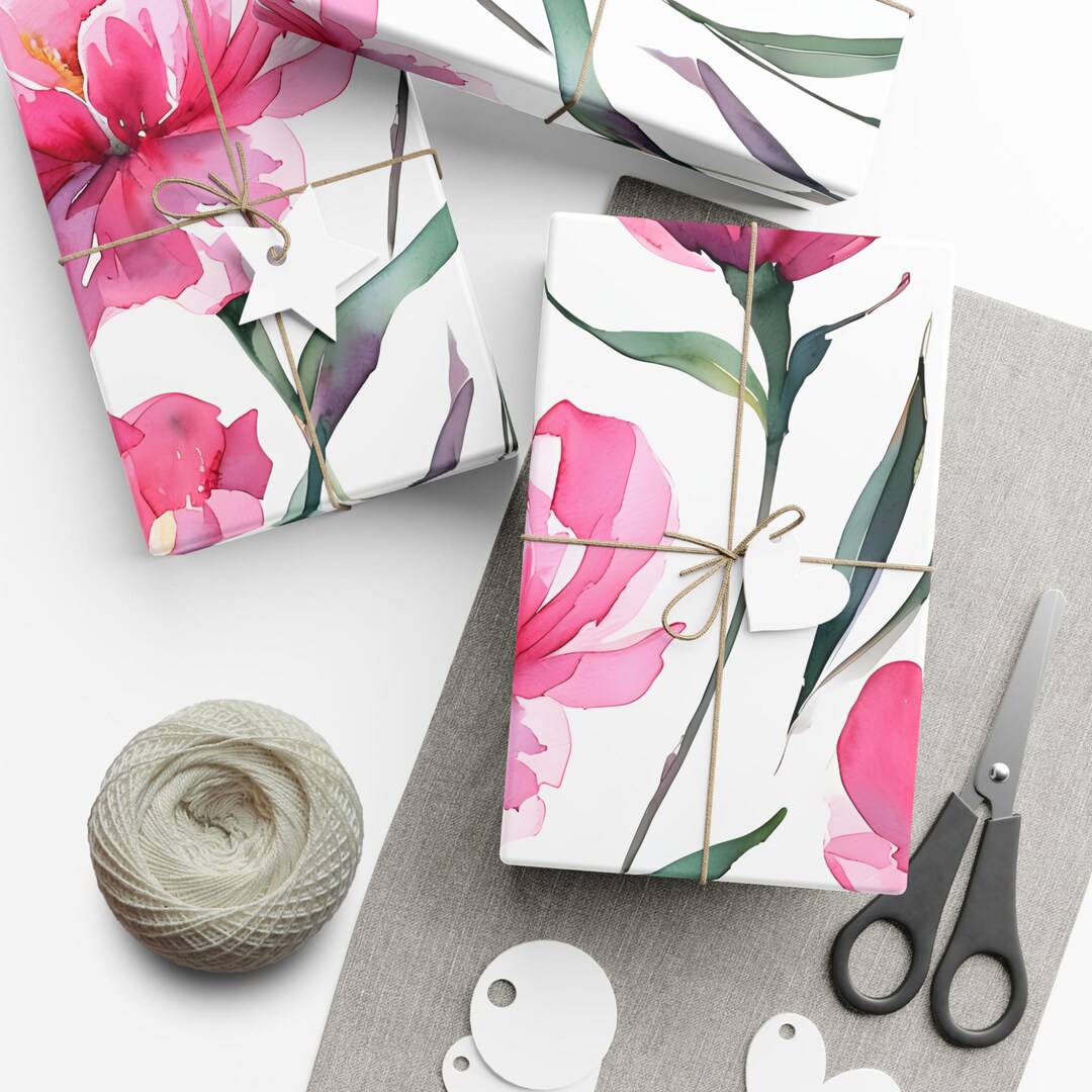 Pink Floral Gift Wrap Paper, Elegant Wrapping Paper, Spring Birthday ...