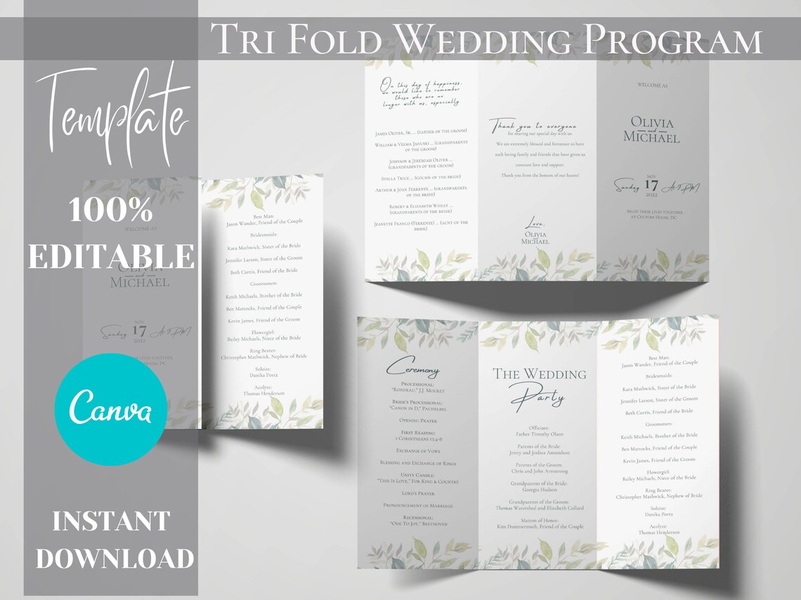Trifold Program Template Download, Catholic Wedding Program Template ...