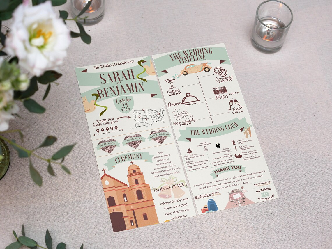 Infographic Wedding Program Template for CANVA, Wedding Infographic ...