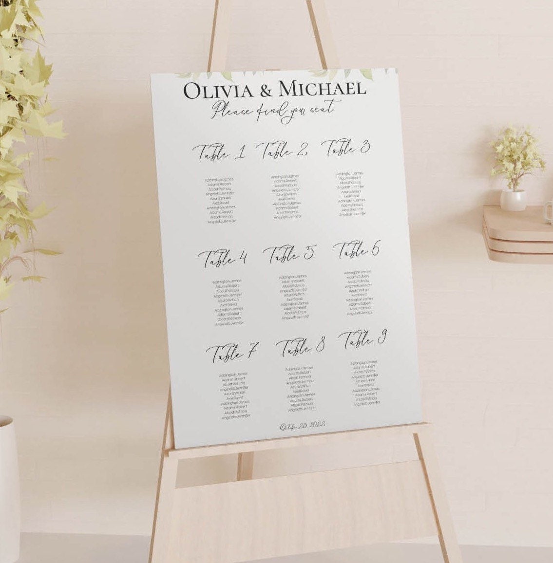 Seating Chart Sign Template, Elegant Guest Seating Chart Board ...