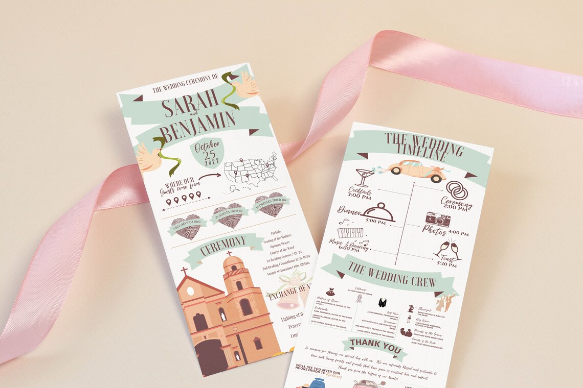 Infographic Wedding Program Template for CANVA, Wedding Infographic ...