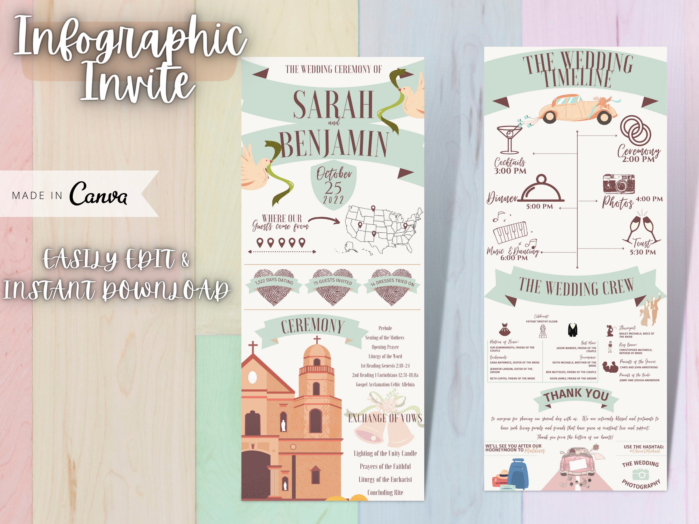 Infographic Wedding Program Template for CANVA, Wedding Infographic ...