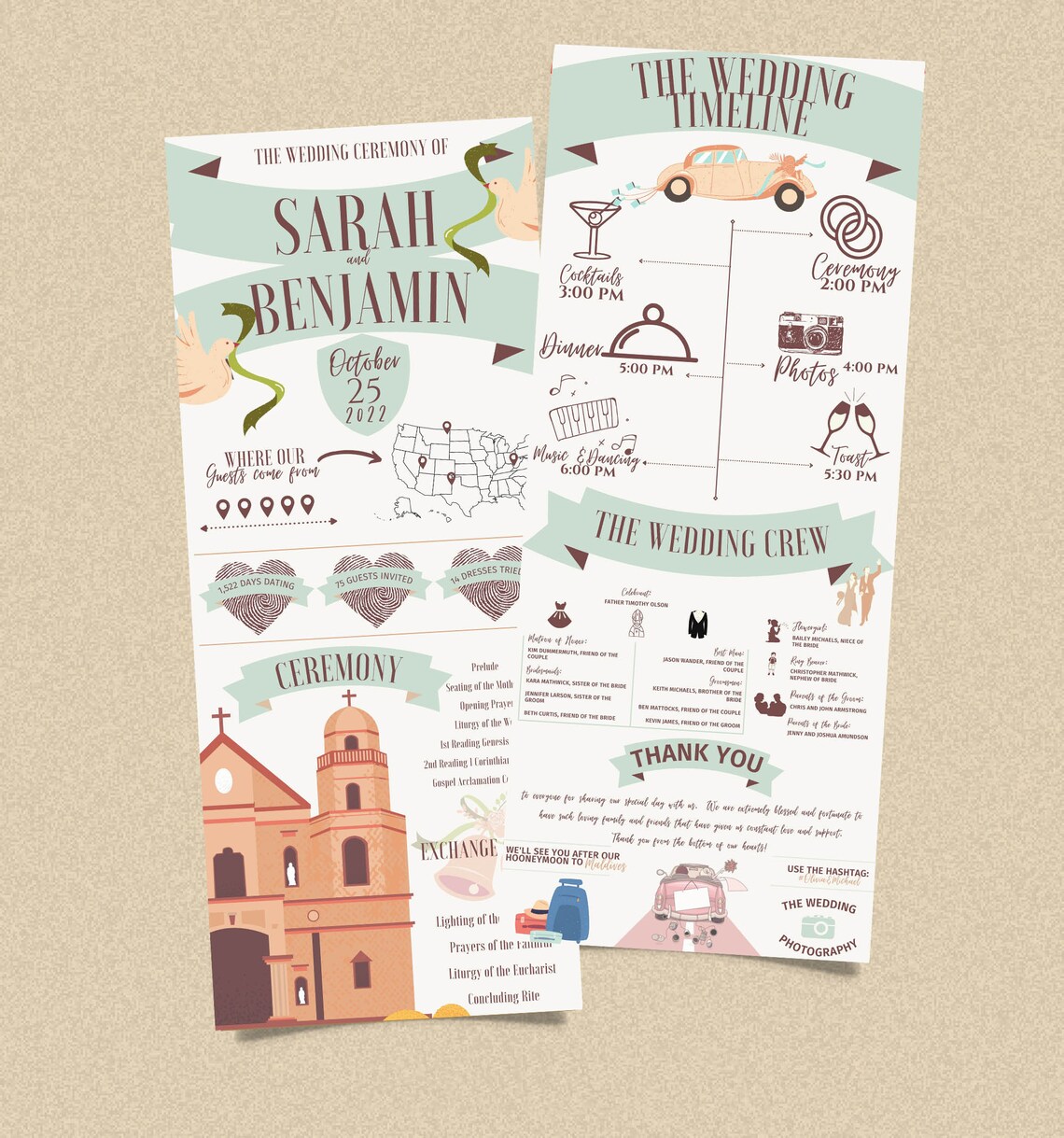 Infographic Wedding Program Template for CANVA, Wedding Infographic ...