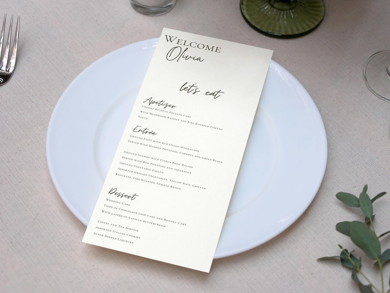 Modern Wedding Menu Template With Guest Name, Minimal Menu Template ...