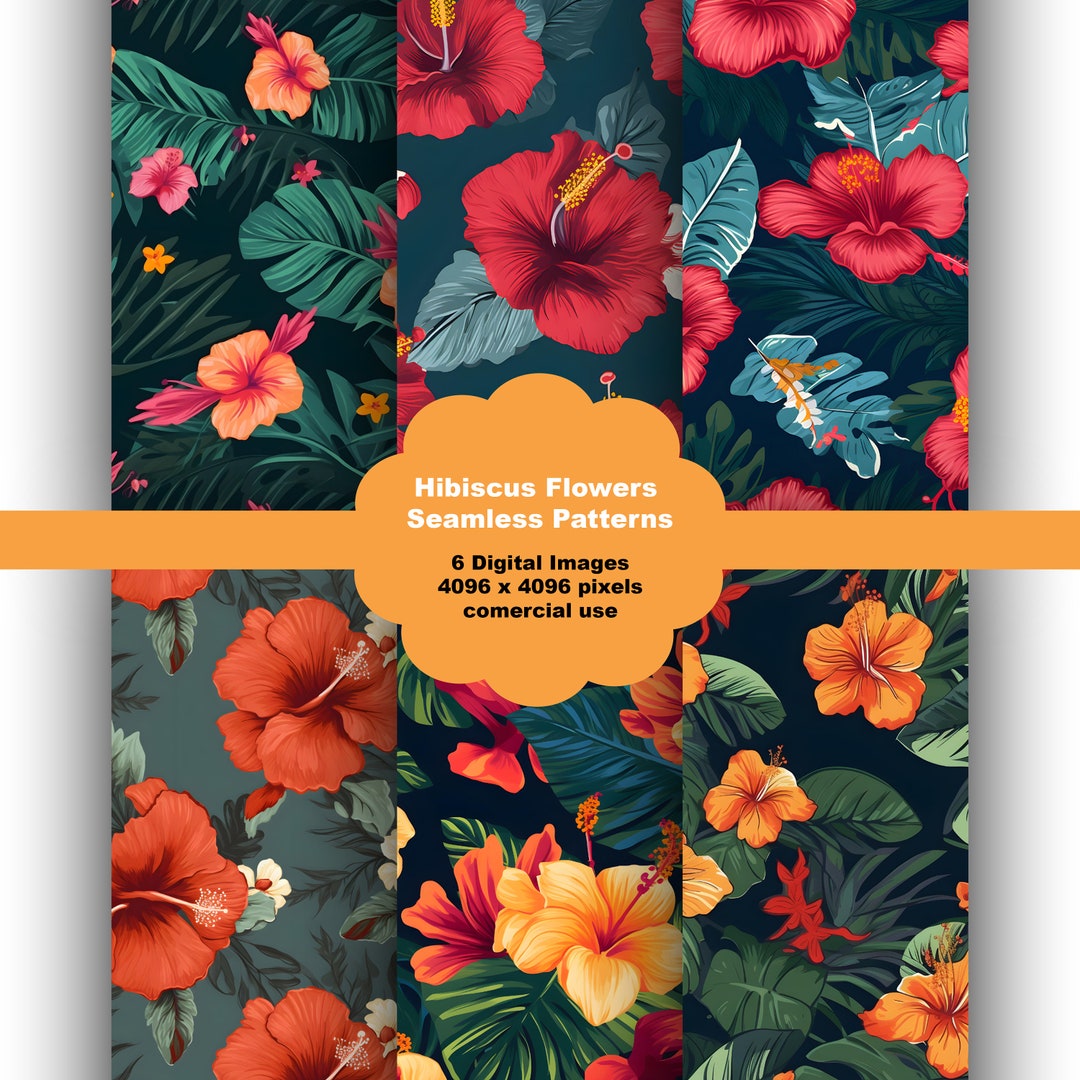 Hibiscus Flowers Seamless Pattern Flower Backgrounds 6 - Etsy