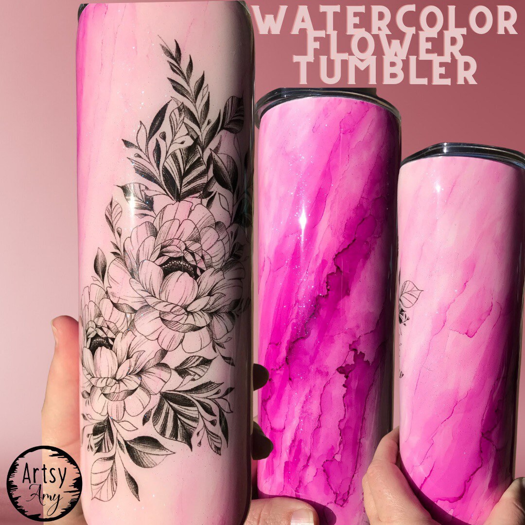 20 Oz Pink Watercolor With Roses - Etsy