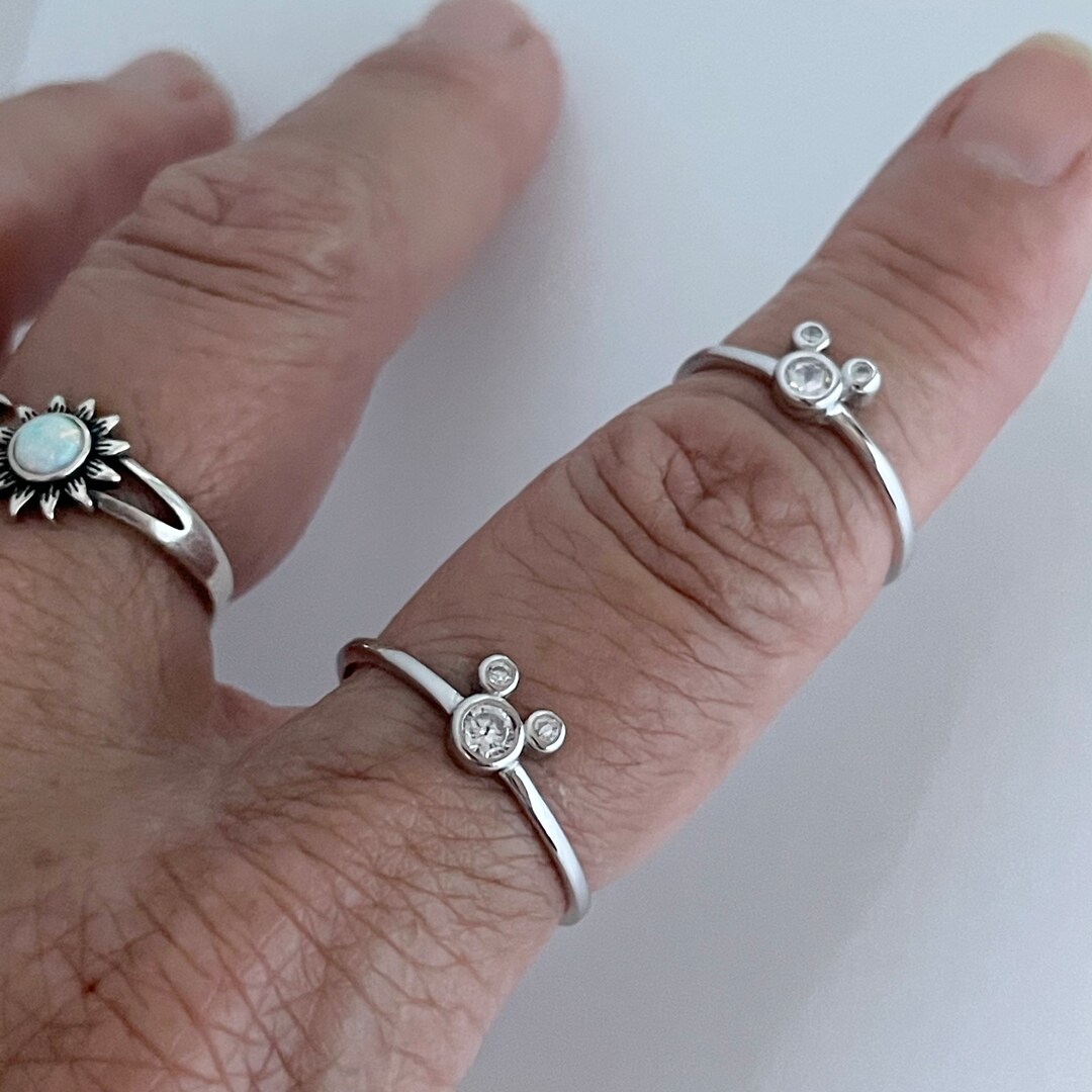 Mickey Mouse Head CZ Sterling Silver Ring, Mouse Ears Ring, Silver ...