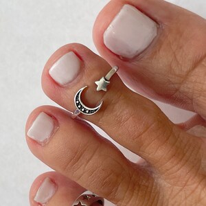 Sterling Silver Star & Moon Toe Rings: Celestial Jewelry - Etsy