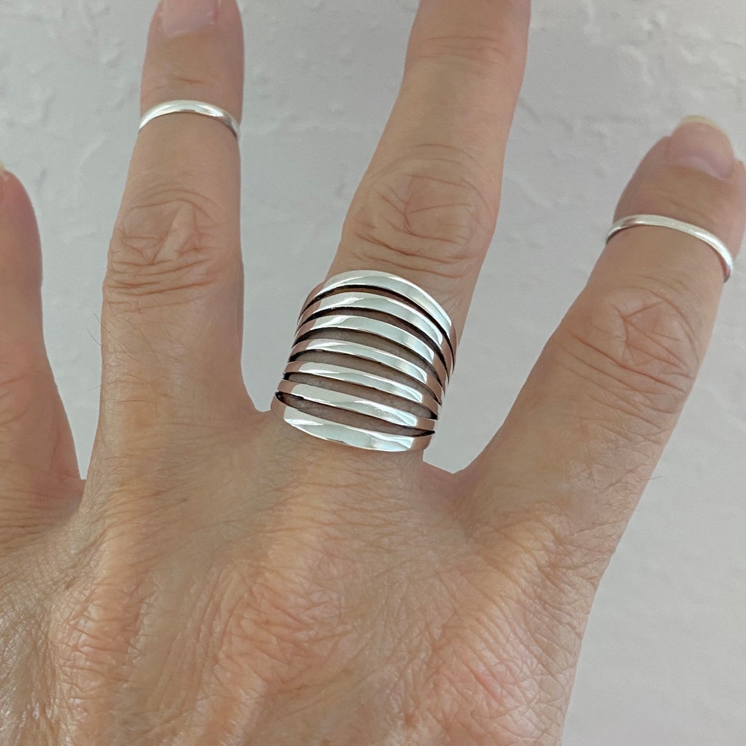Wide Band Sterling Silver Ring Large Statement Ring Silver - Etsy