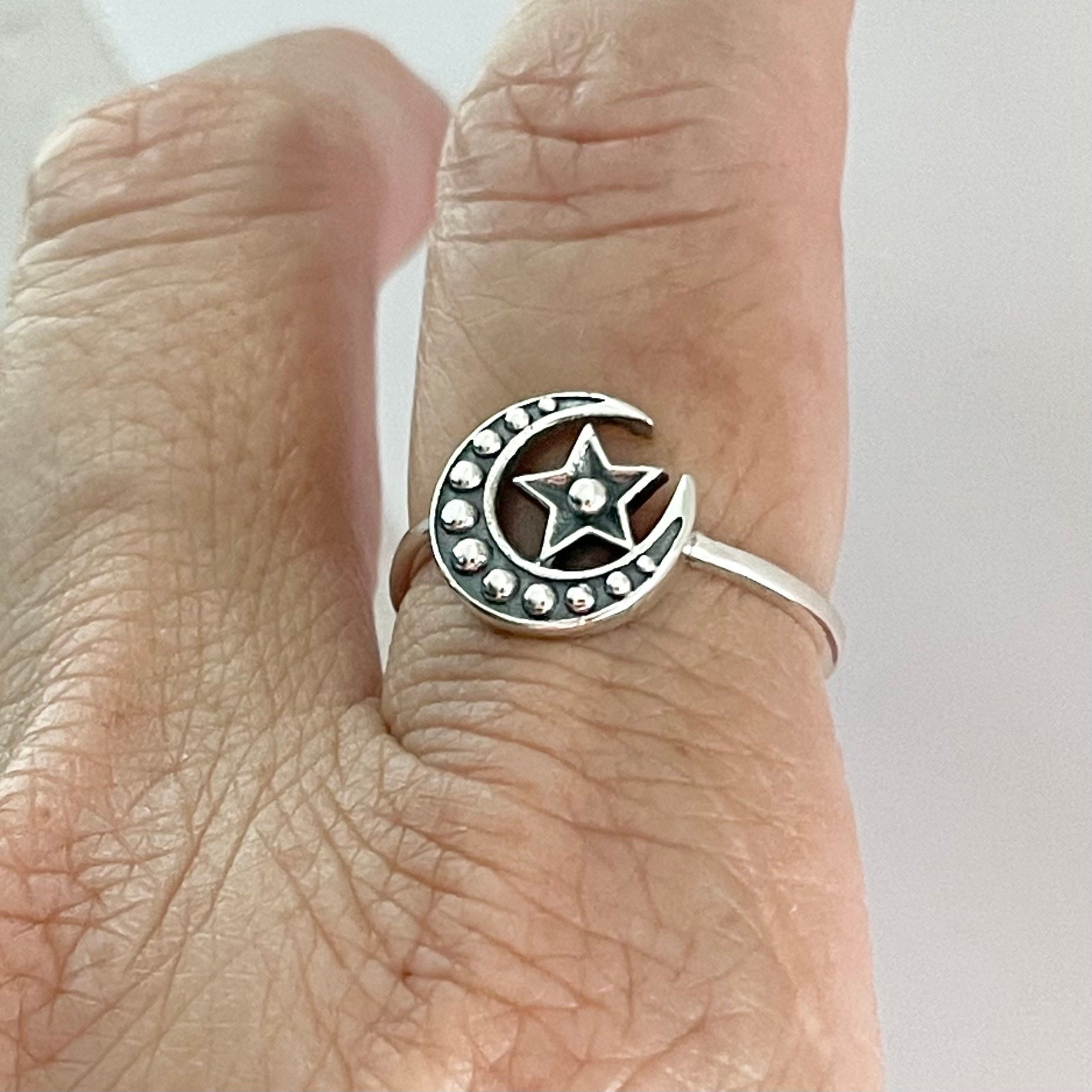 Sterling Silver Star & Moon Ring Silver Love Ring Star - Etsy UK