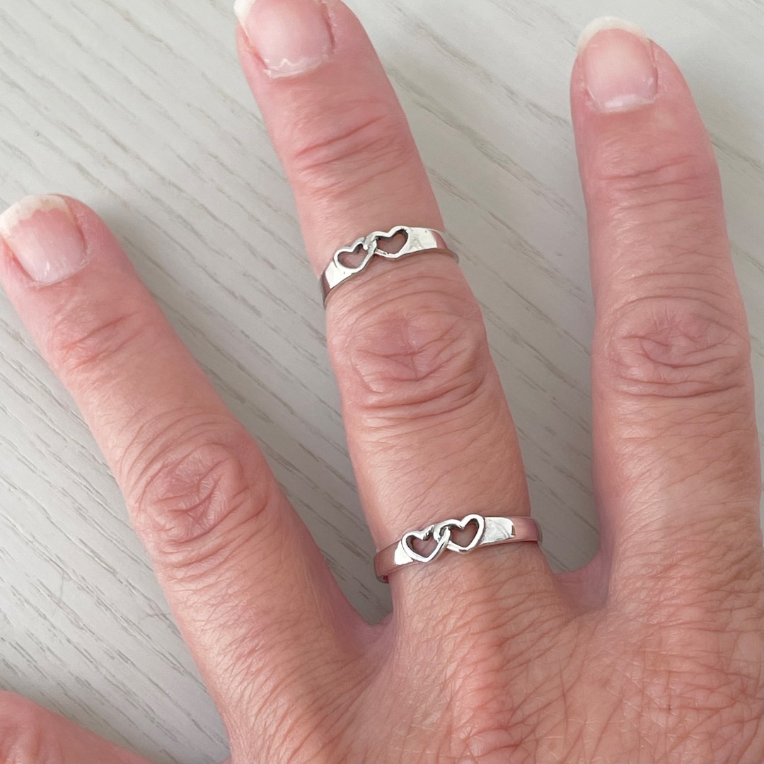 Sterling Silver Dainty Two Hearts Ring, I Love You, Heart Love Ring ...