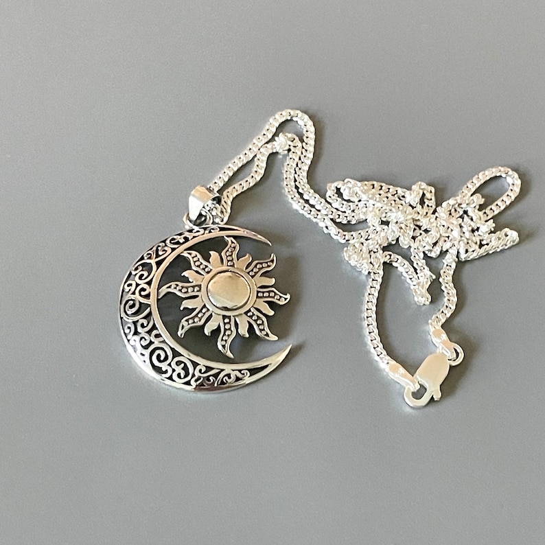 Large Filigree Blazing Sun and Moon Sterling Silver Necklace - Etsy