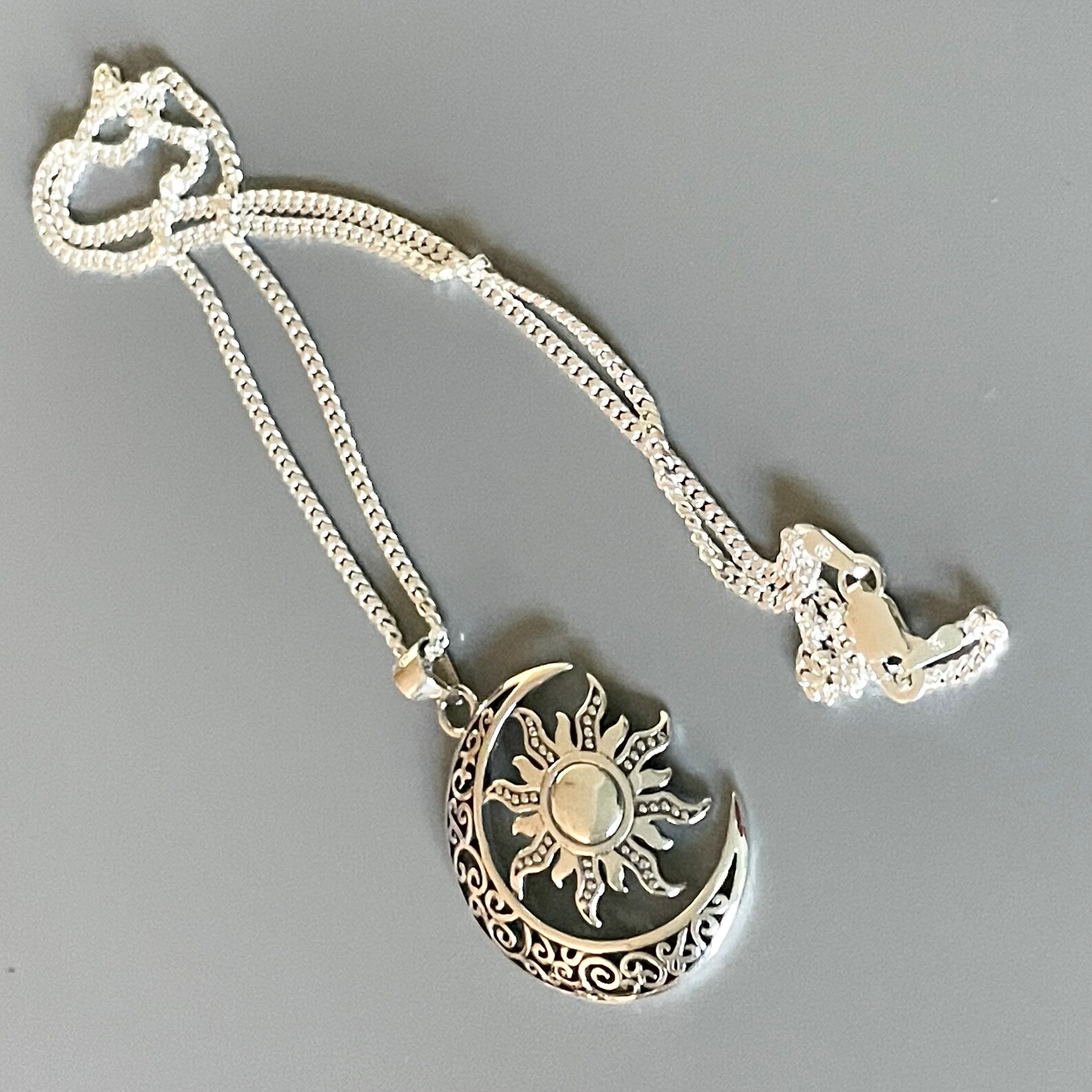 Large Filigree Blazing Sun and Moon Sterling Silver Necklace - Etsy