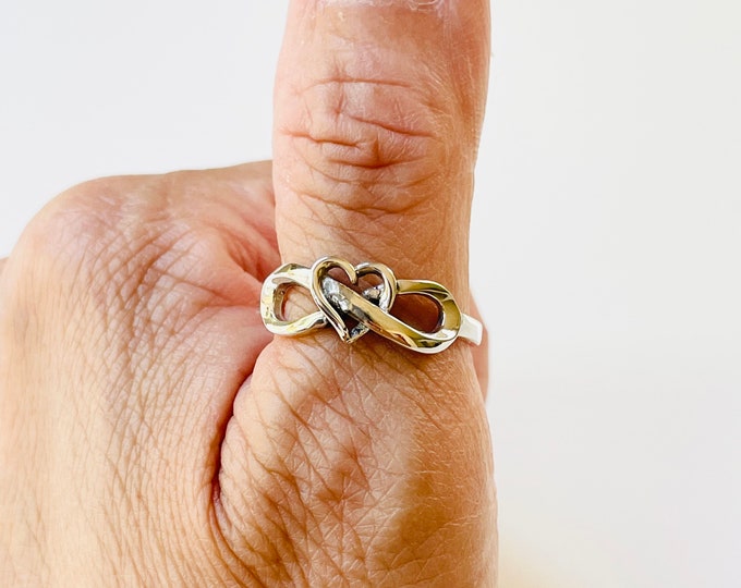 Heart and Infinity Solid 925 Sterling Silver Ring, Knot Heart ...