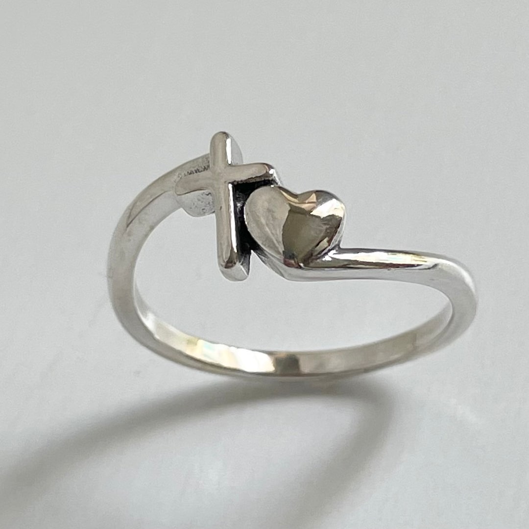 Sterling Silver Cross Heart Ring: Religious Promise Jewelry - Etsy