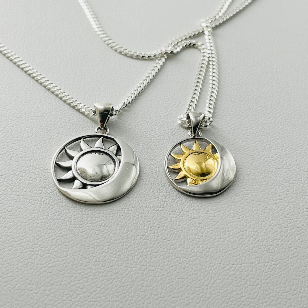 Sterling Silver Sun and Moon Necklace: Celestial Pendant - Etsy