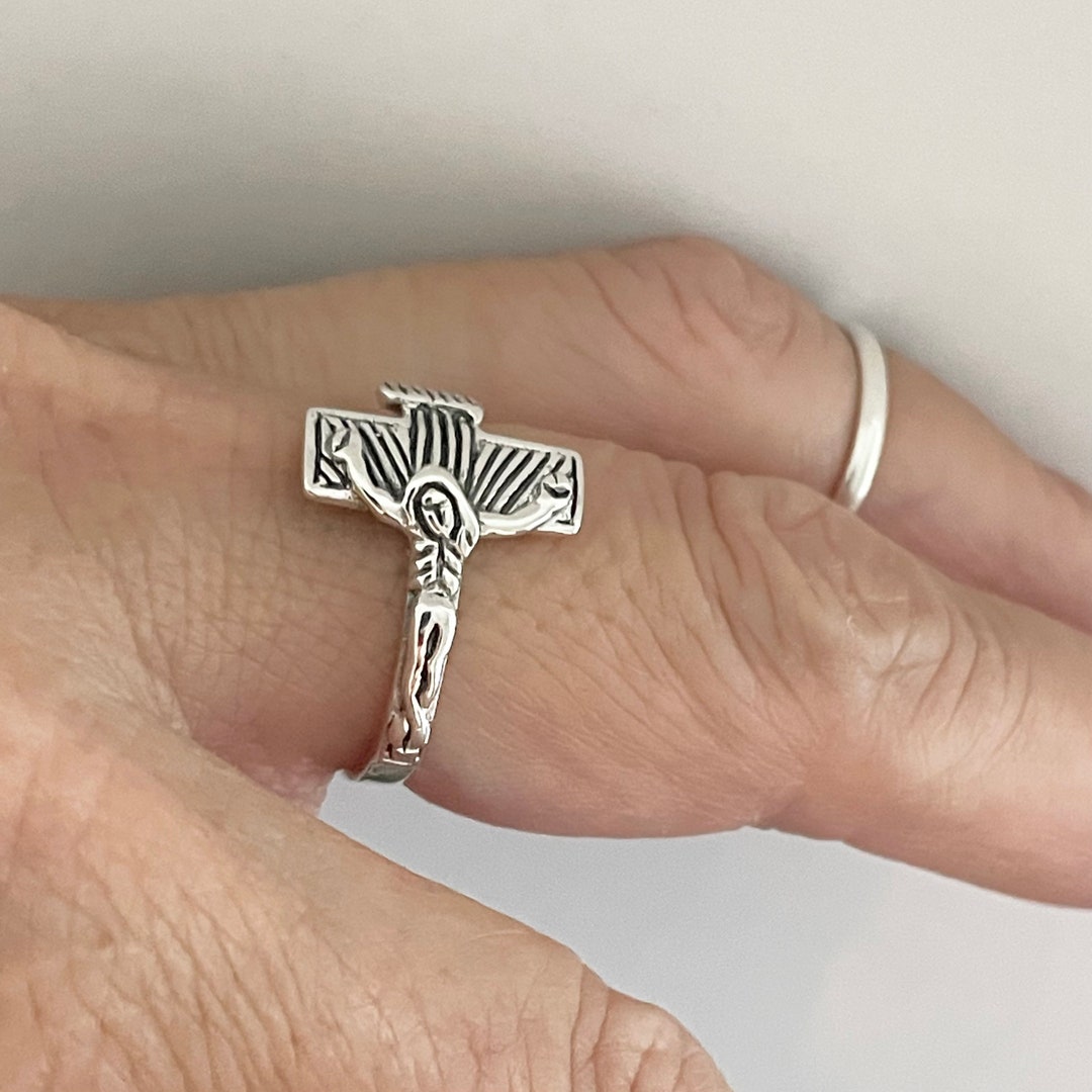 Sterling Silver Crucifix Ring, Silver Cross Ring, Promise Cross Ring ...