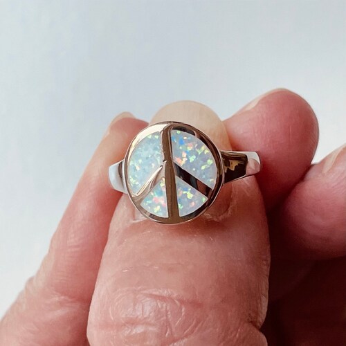 Vintage Sterling Silver White Opal Peace Sign Ring Size 8 - Etsy