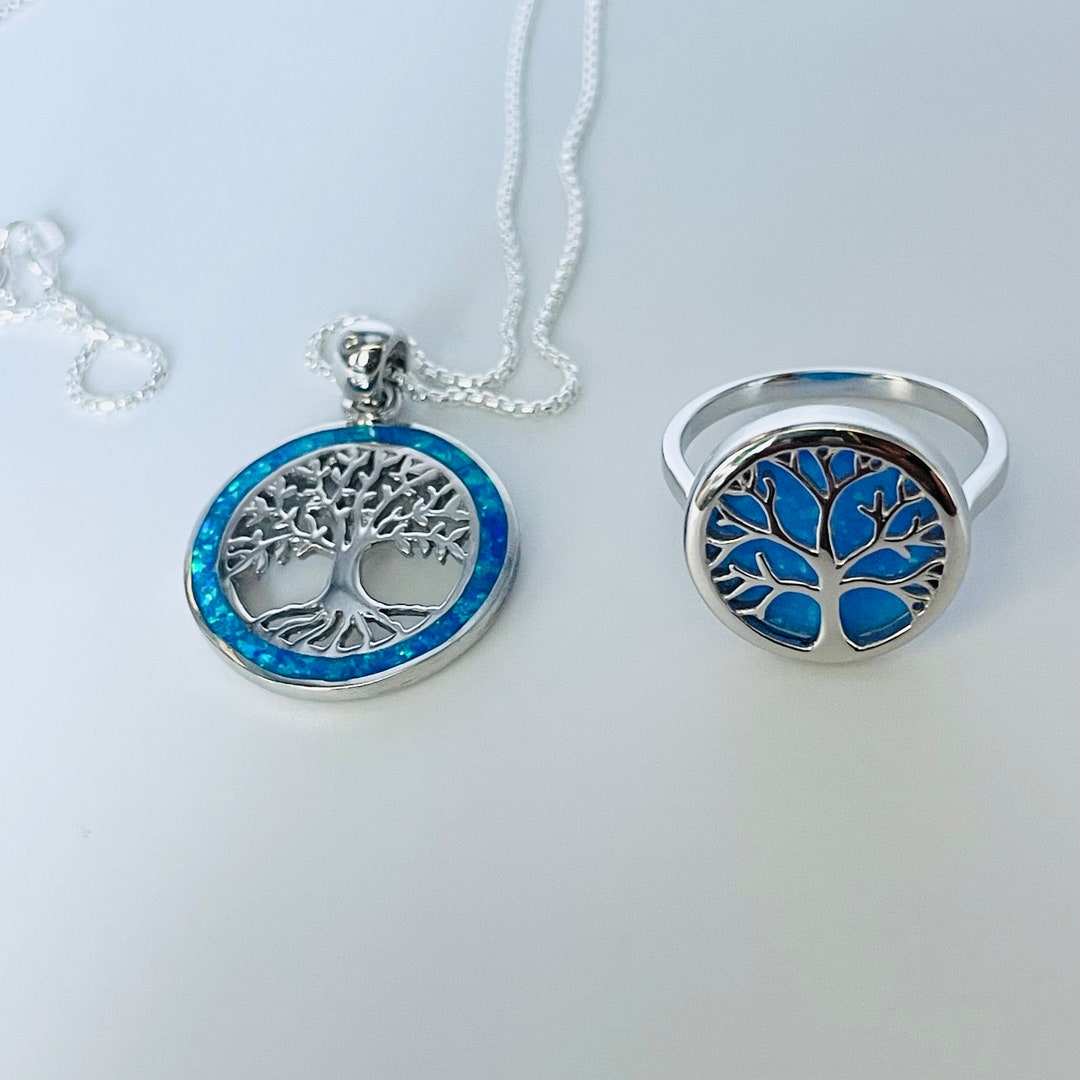 Blue Opal Tree of Life Sterling Silver Ring or Pendant - Etsy