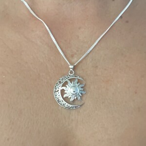 Filigree Sun and Moon Sterling Silver Pendant Necklace - Etsy