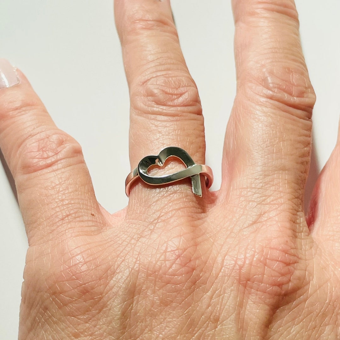 Sterling Silver Open Heart Ring, Crossover Heart Ring, Promise Ring ...