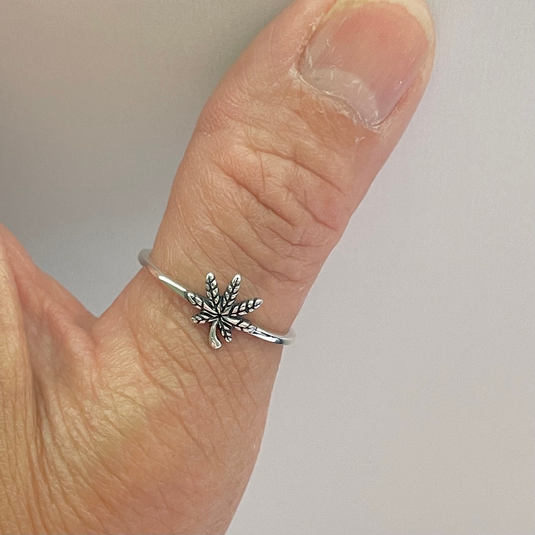 Sterling Silver Dainty Marijuana Thin Band Ring Cannabis - Etsy