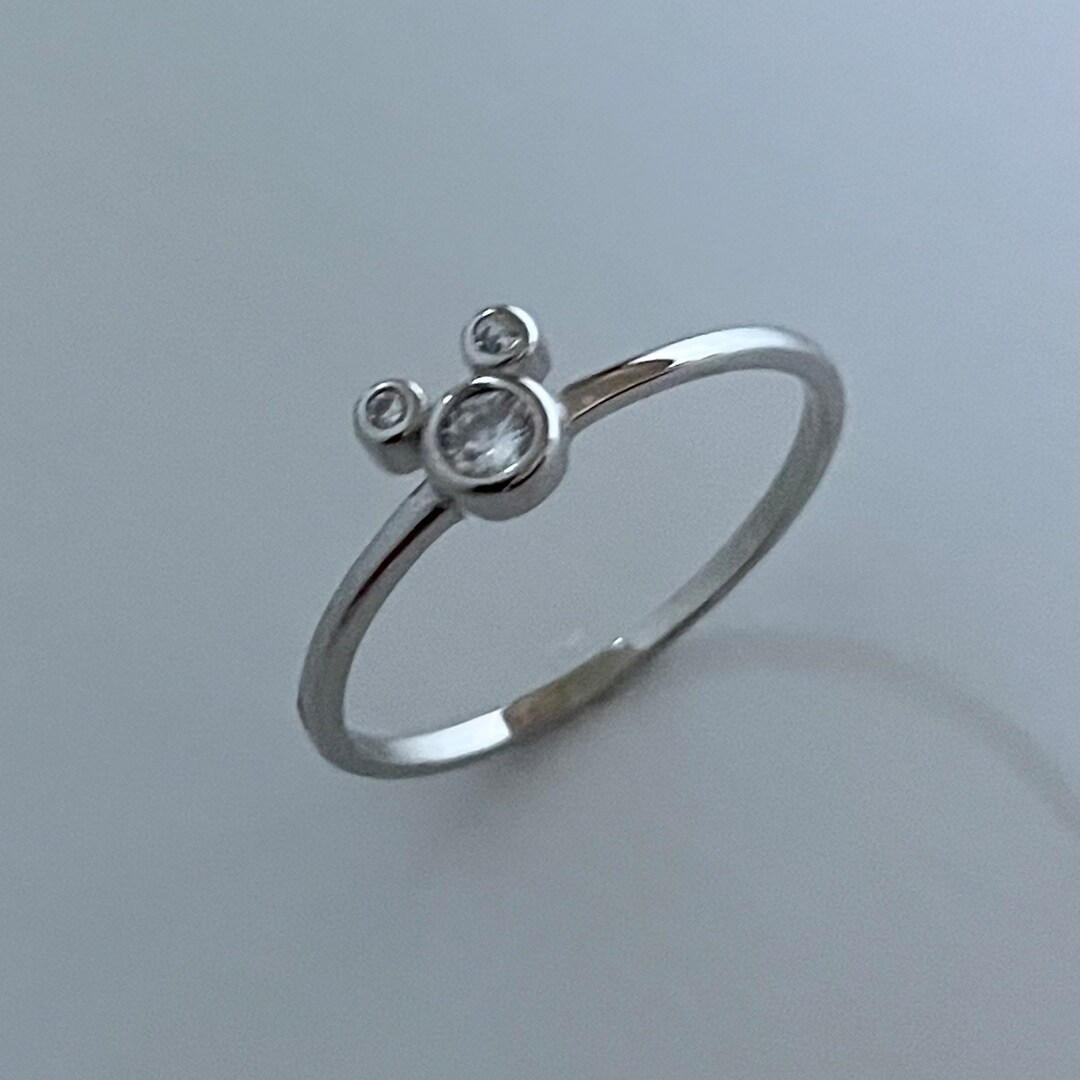 Mickey Mouse Head CZ Sterling Silver Ring, Mouse Ears Ring, Silver ...