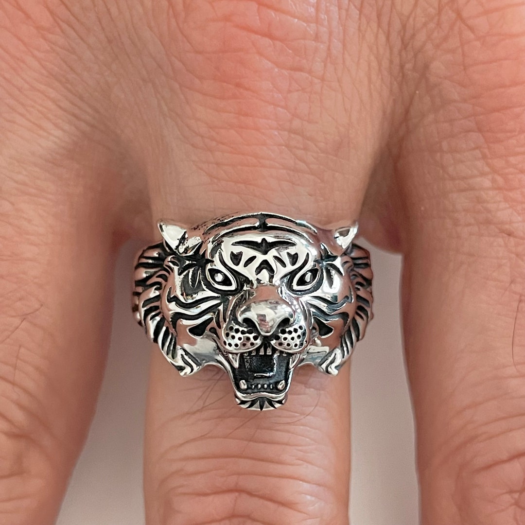 Sterling Silver Unisex Tiger Large Ring Silver Cat Ring Love - Etsy