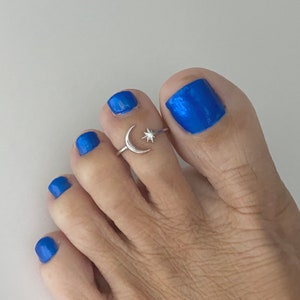 Sterling Silver Moon and Star Toe Ring, Crescent Moon Toe Ring, Twinkle ...