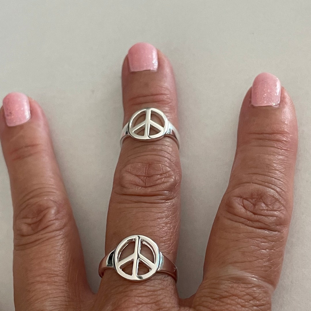 Peace Sign Sterling Silver Ring, Silver Hippie Ring, Peace Ring ...