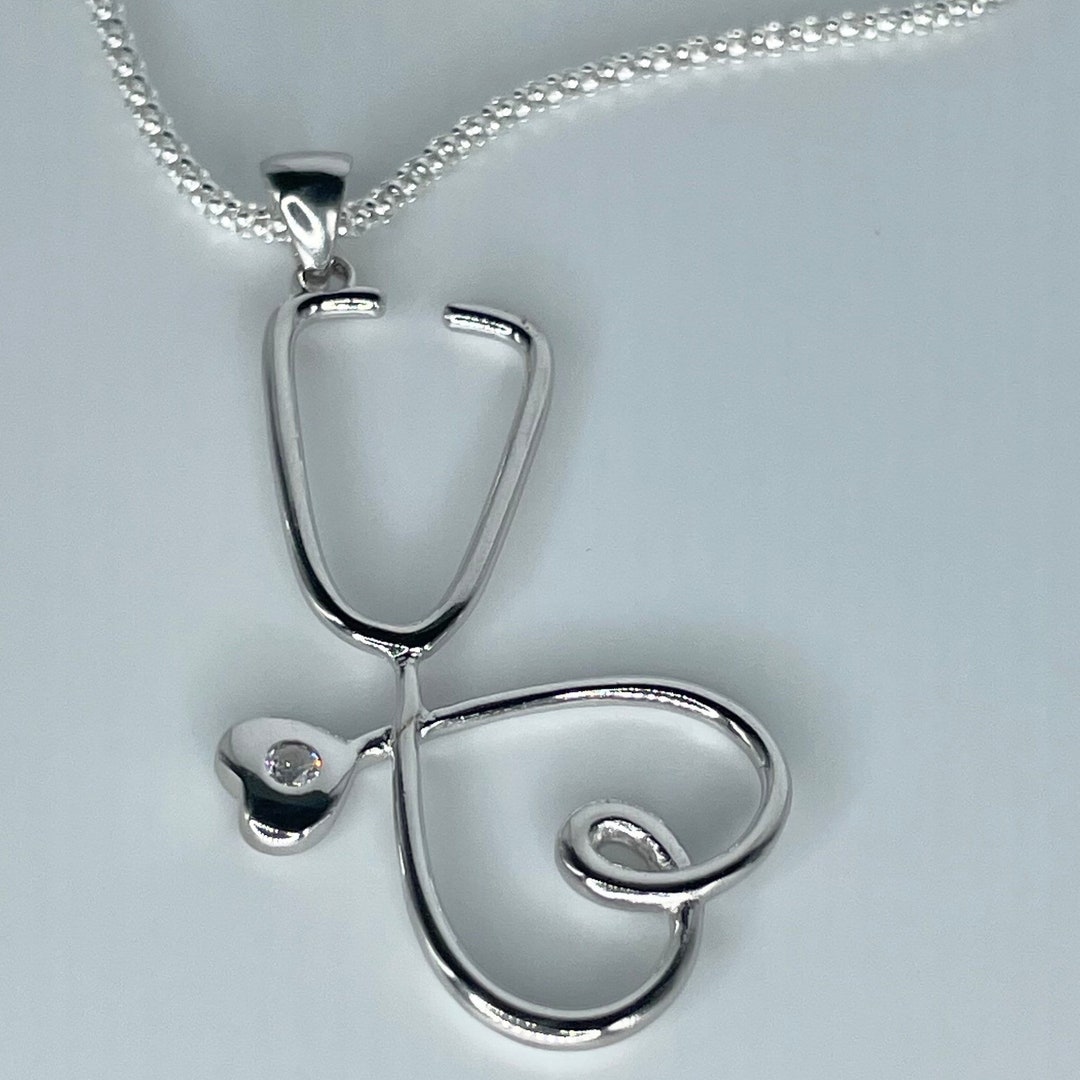 Sterling Silver Heart Stethoscope Pendant Necklace, Nurse Heart ...