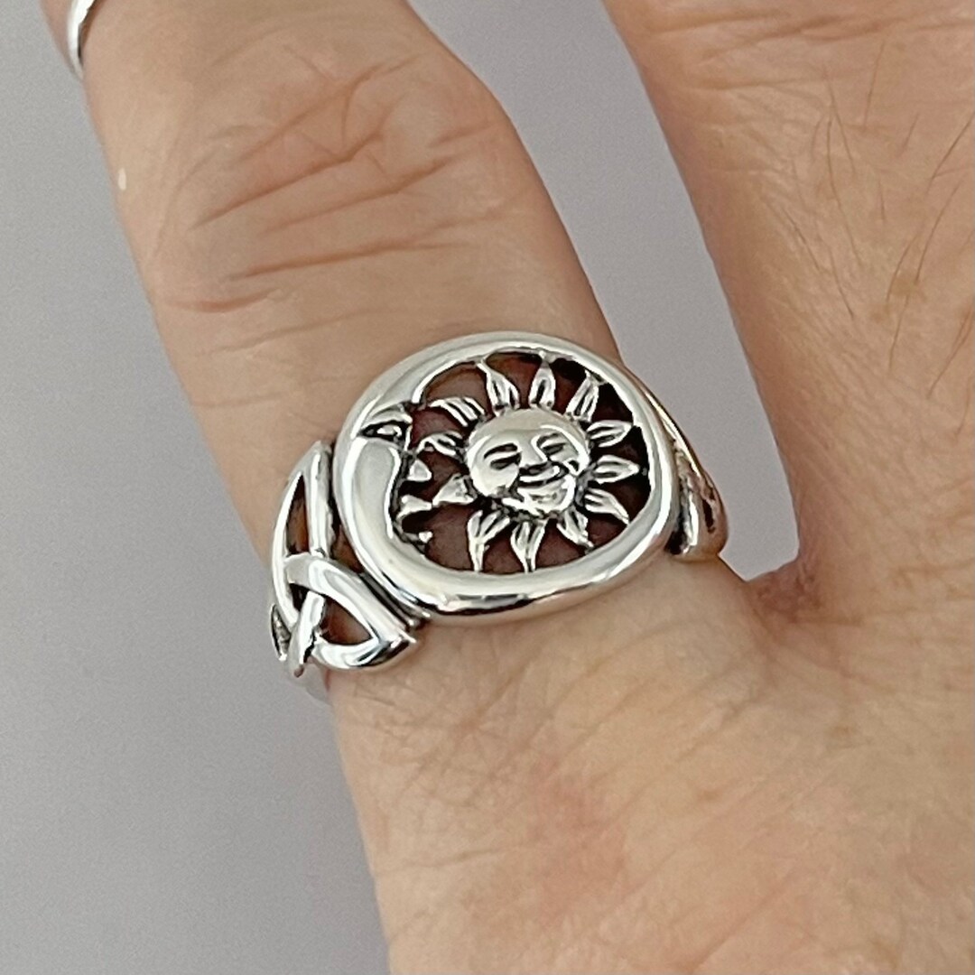 Sterling Silver Sun and Moon Large Unisex Ring, Celtic Sun Ring, Moon ...