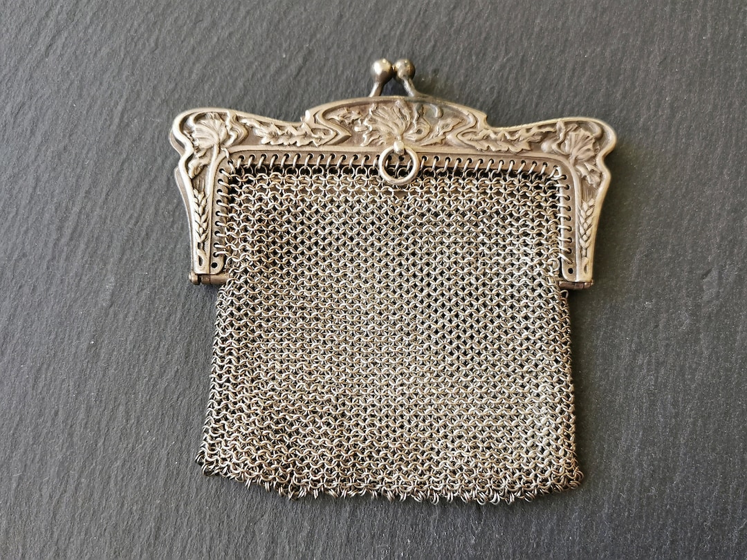 Antique French 19th Century Square Coin Purse in Solid Silver Floral ...