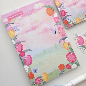 Stationary Set Tulip Garden Note Pad Sticky Note Sticker Pen Set - Etsy