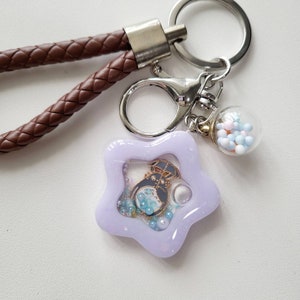 Kawaii Custom Handmade Resin Star Water Shaker Keychain With Leather ...