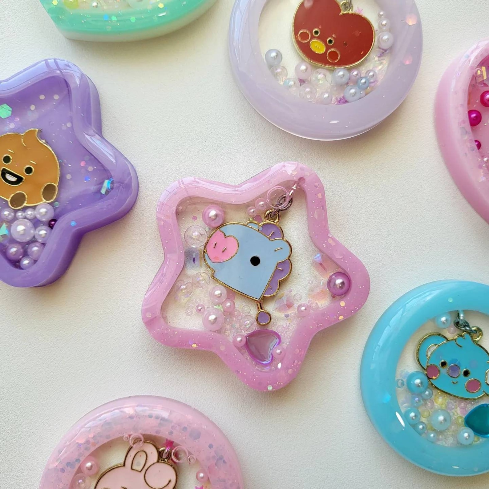 Kawaii Character Resin Water Shaker Keychain Charm Phone - Etsy