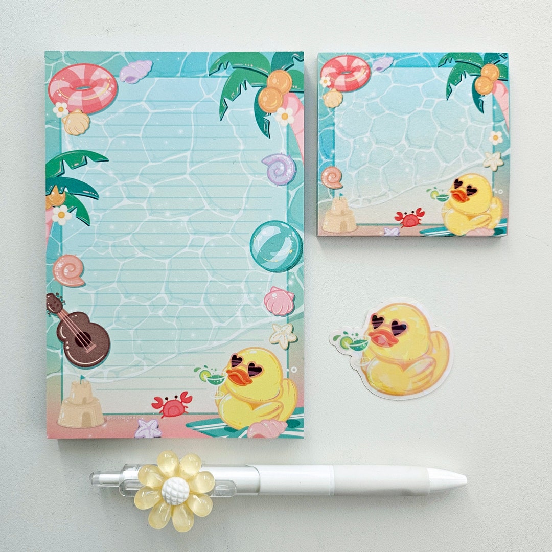 Stationary Set Ducky Day at the Beach Note Pad Sticky Note Sticker Pen ...