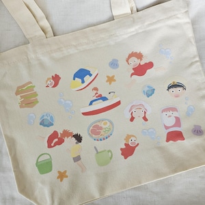 Kawaii Cute Zipper Tote Bag Ponyo Canvas Bag - Etsy