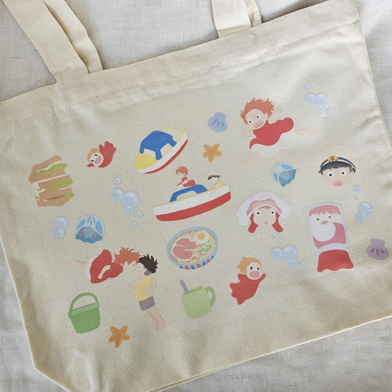 Kawaii Cute Zipper Tote Bag Ponyo Canvas Bag - Etsy