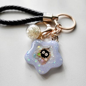 Kawaii Custom Handmade Resin Star Water Shaker Keychain With Leather ...