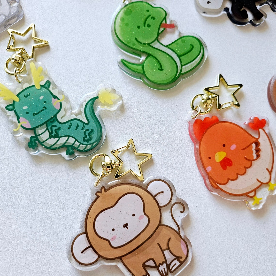 Cute Chinese Zodiac Animal Acrylic Resin Keychains - Etsy