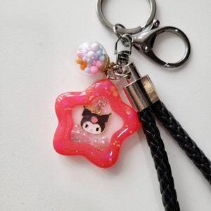 Kawaii Custom Handmade Resin Star Water Shaker Keychain With Leather ...