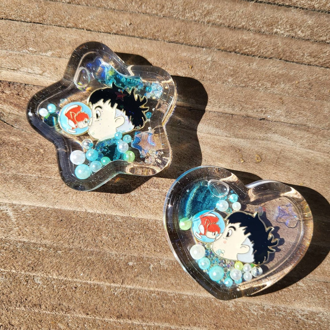 Kawaii Ponyo Inspired Resin Shaker Charm Phone Grip Keychain Badge Reel ...