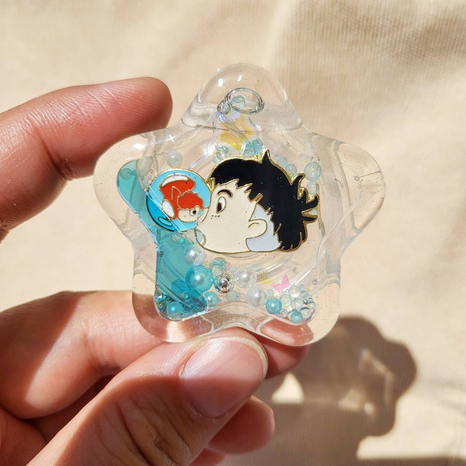 Kawaii Ponyo Inspired Resin Shaker Charm Phone Grip Keychain Badge Reel ...